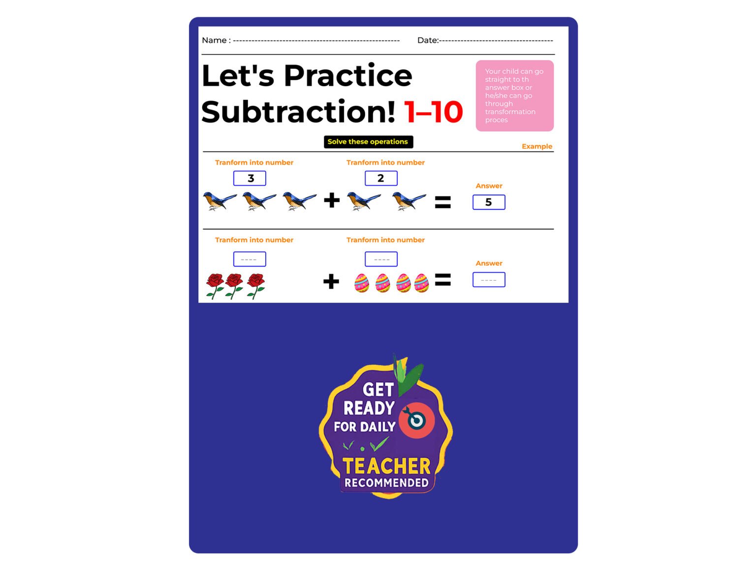 Subtraction Fun: A Math Worksheet for Kids (1-10)